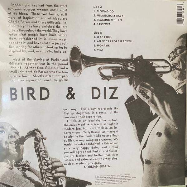 Виниловая пластинка CHARLIE PARKER AND DIZZY GILLESPIE "Bird And Diz ...