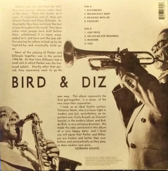 Виниловая пластинка CHARLIE PARKER AND DIZZY GILLESPIE "Bird And Diz ...